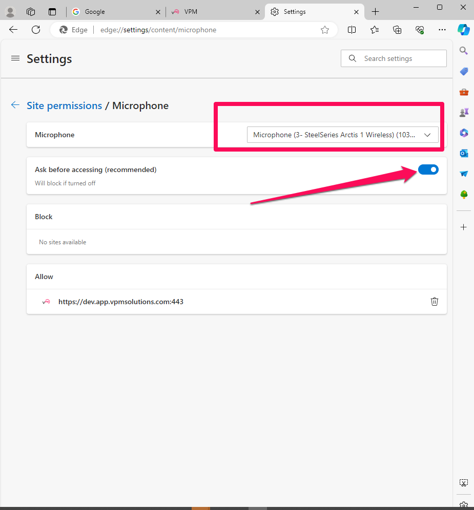Microsoft Edge Camera and Microphone Settings